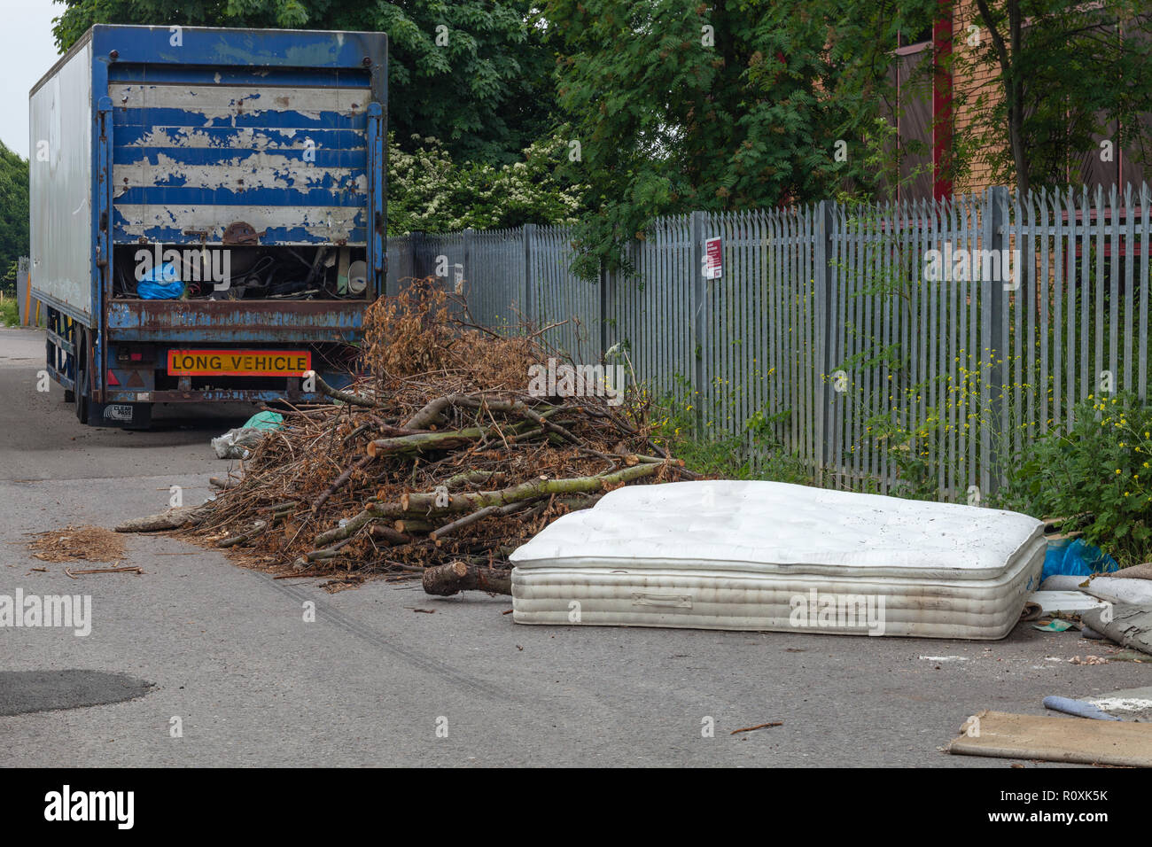 Fly tipping including complete articulated vehicle trailer, Heathrow ...