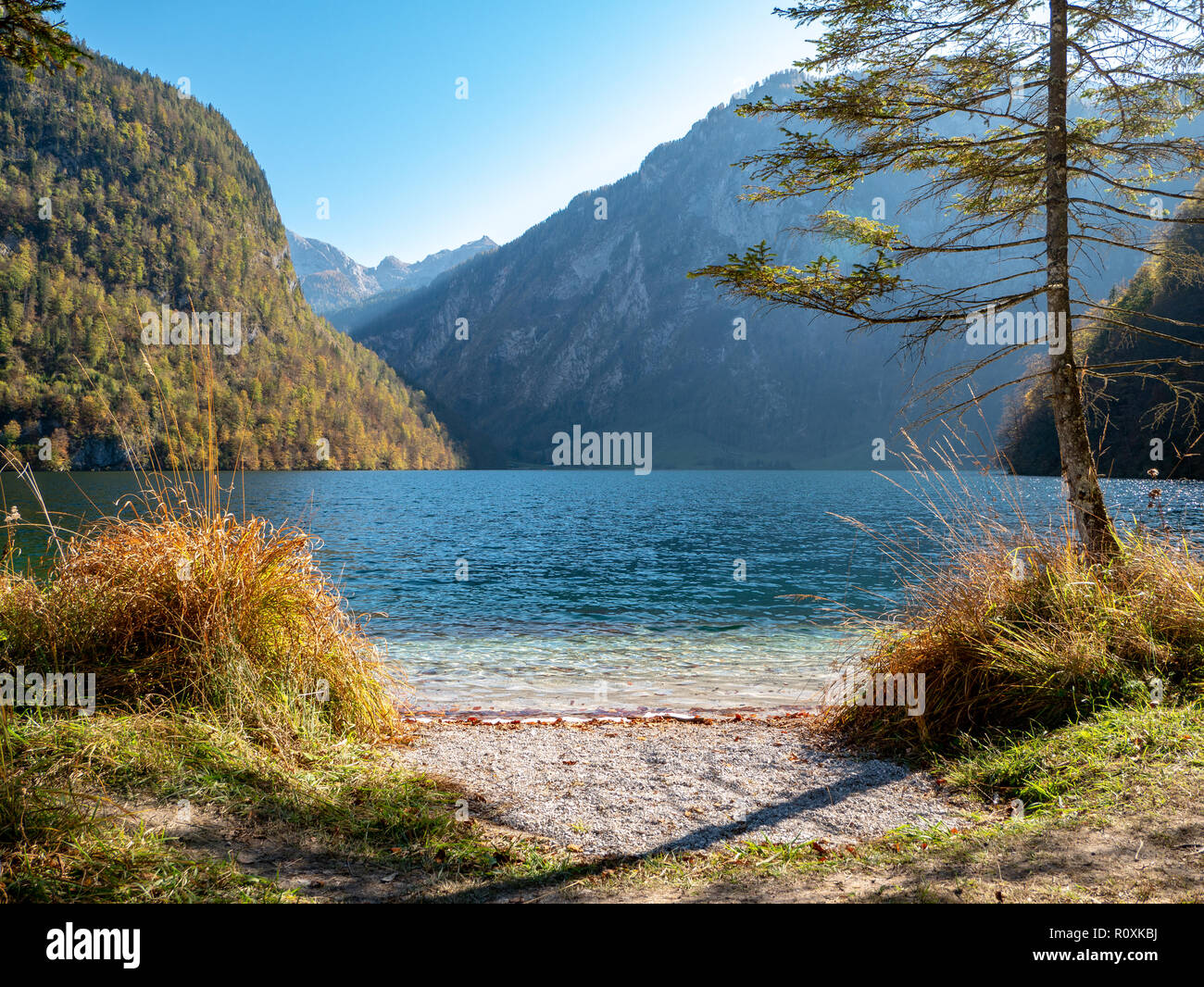 Image of beautiful landscape with lake and mountains and shore Stock ...