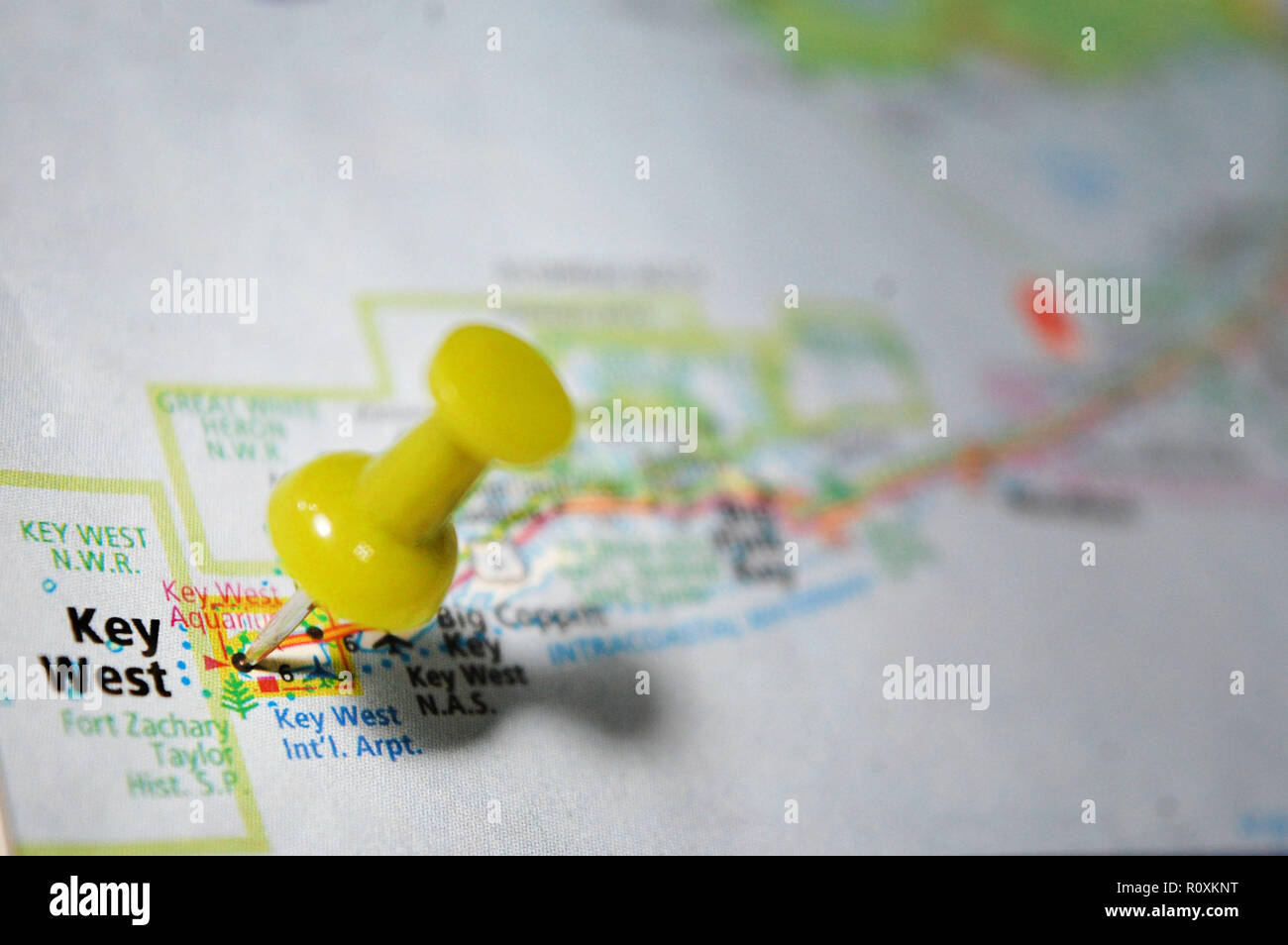 A map of Key West, Florida marked with a push pin Stock Photo - Alamy