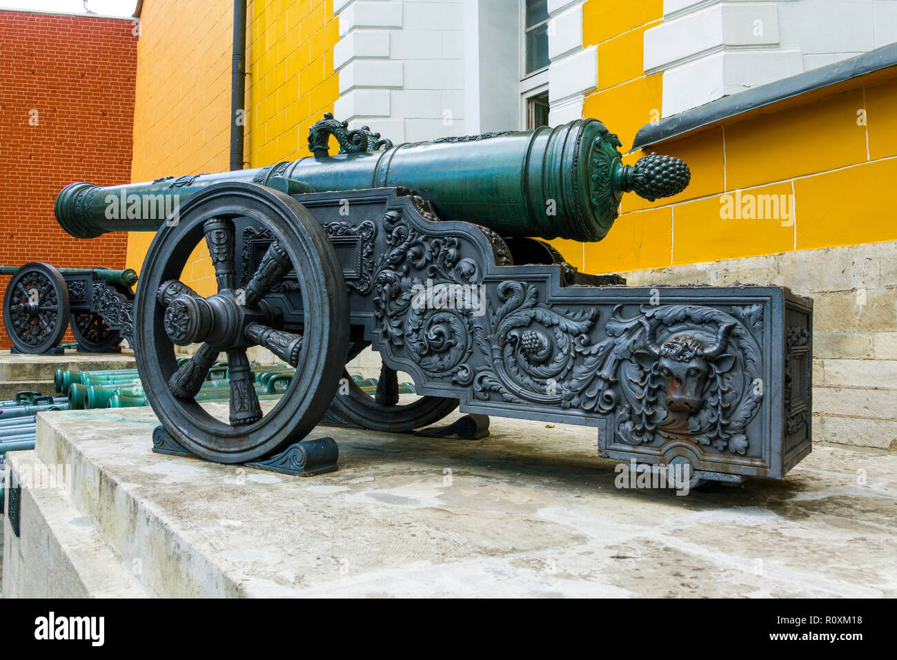 Ornate canons inThe Kremlin Moscow Russian Moskva city National capital ...
