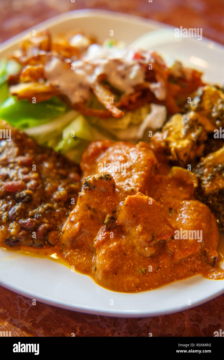 Authentic Indian cuisine buffet plate with tikka masala birista fried ...