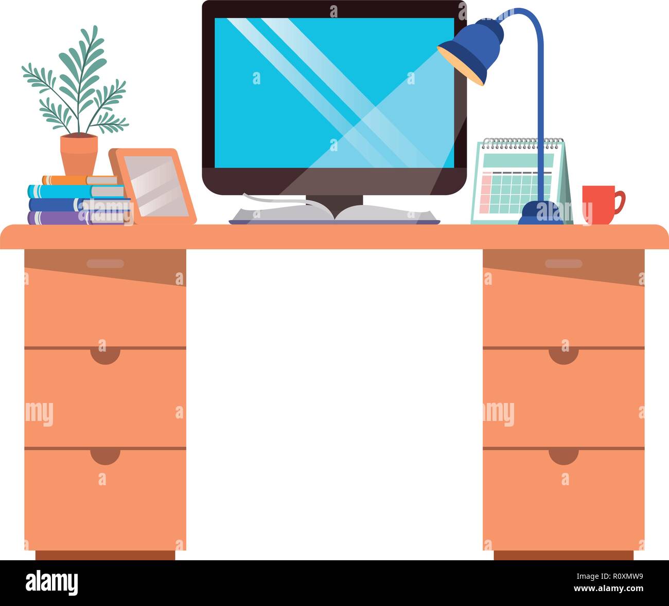 office desk with computer isolated icon Stock Vector Image & Art - Alamy