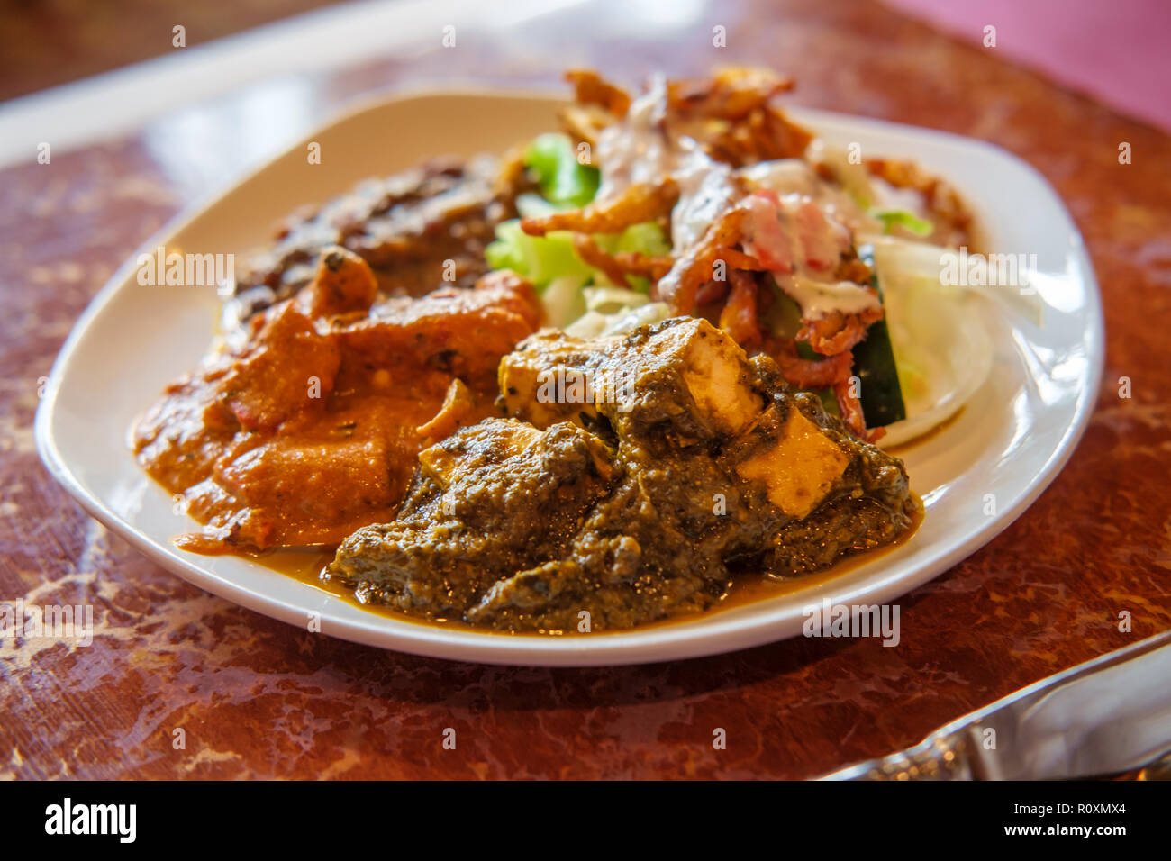 Authentic Indian cuisine buffet plate with tikka masala birista fried ...