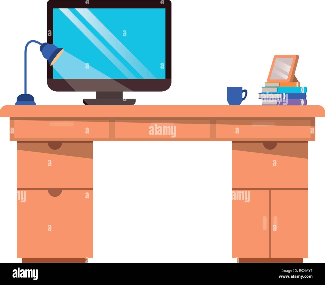 office desk with computer isolated icon Stock Vector Image & Art - Alamy