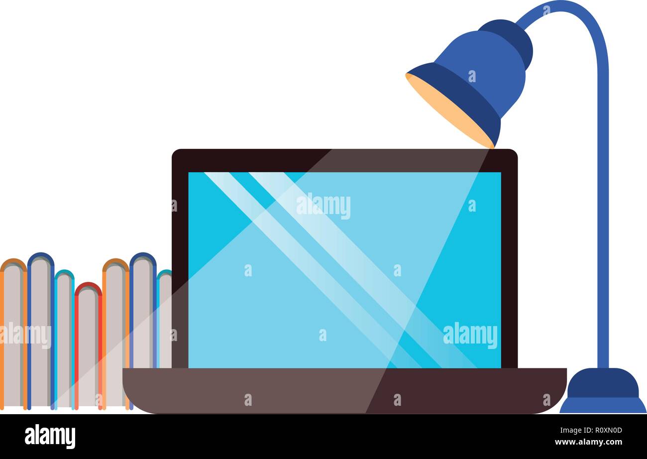 laptop computer with library books and lamp Stock Vector Image & Art ...