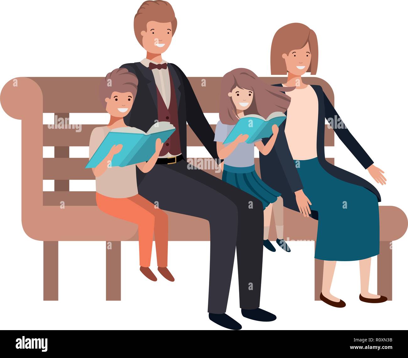 parents couple with children sitting in park chair Stock Vector Image ...