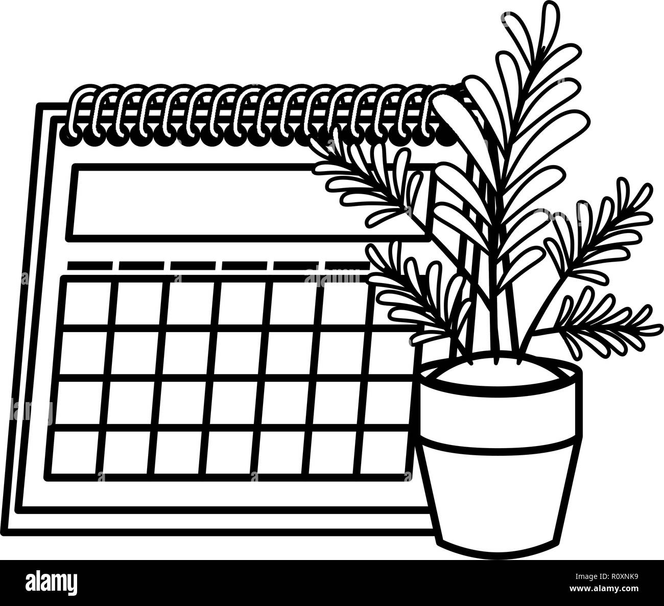 calendar reminder and house plant pot isolated icon Stock Vector Image ...