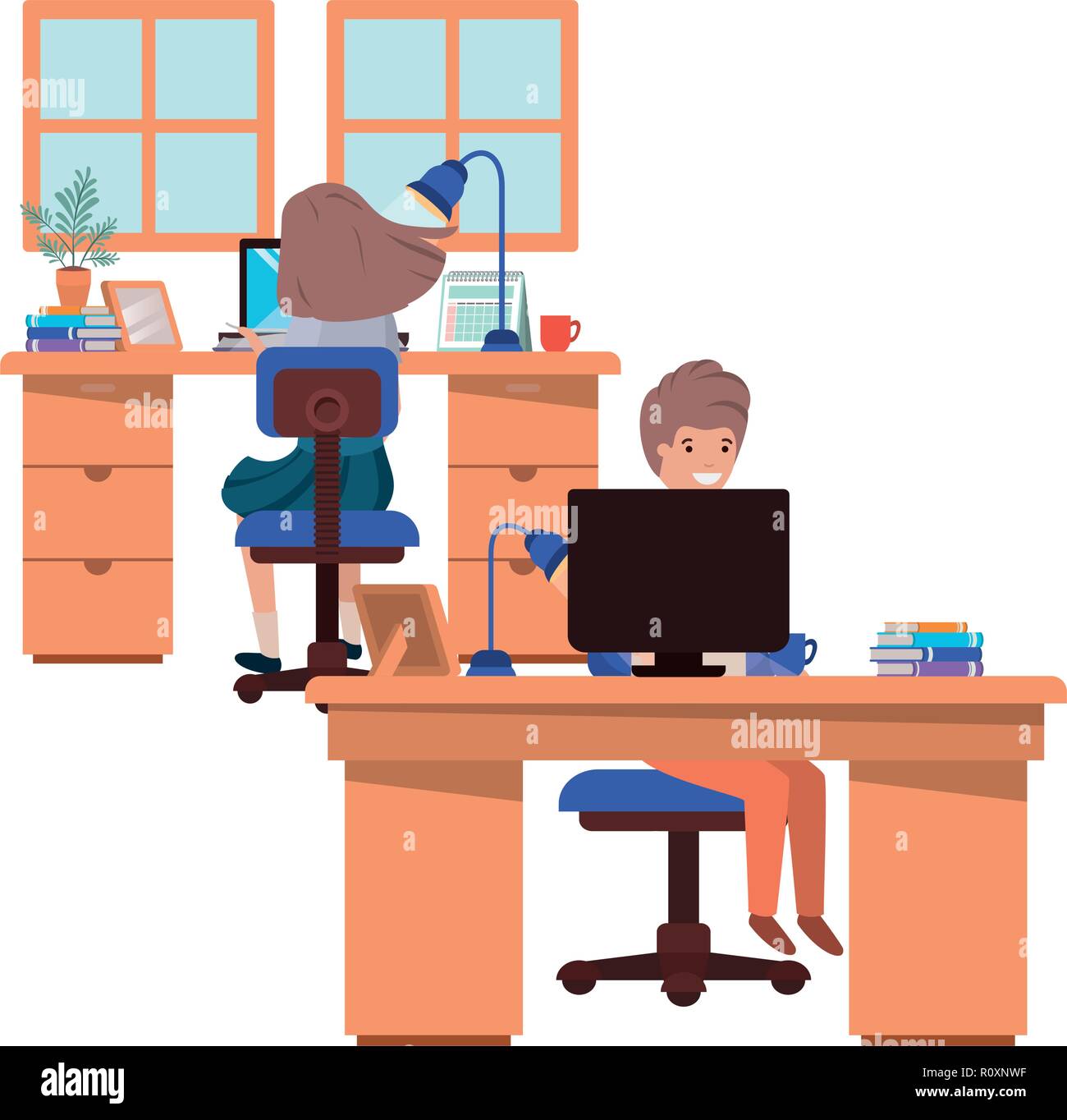 White couple man woman working Stock Vector Images - Alamy