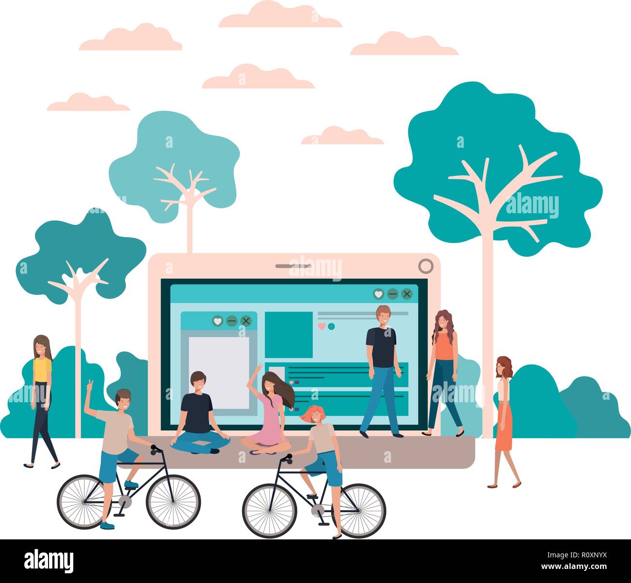 group of people with laptop computer avatar character Stock Vector ...