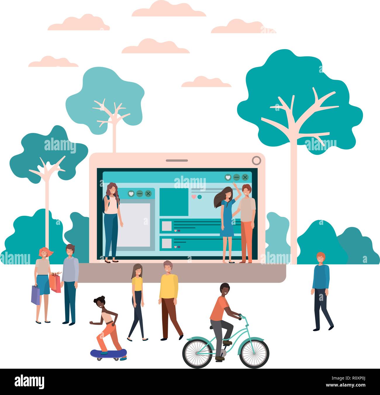 group of people with laptop computer avatar character Stock Vector ...