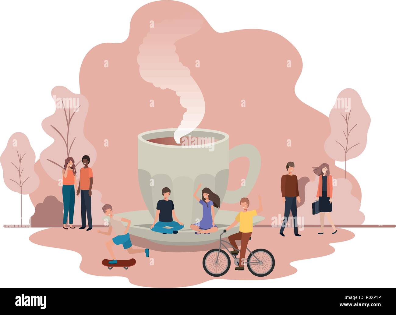 group of people cup of coffee avatar character Stock Vector Image & Art ...