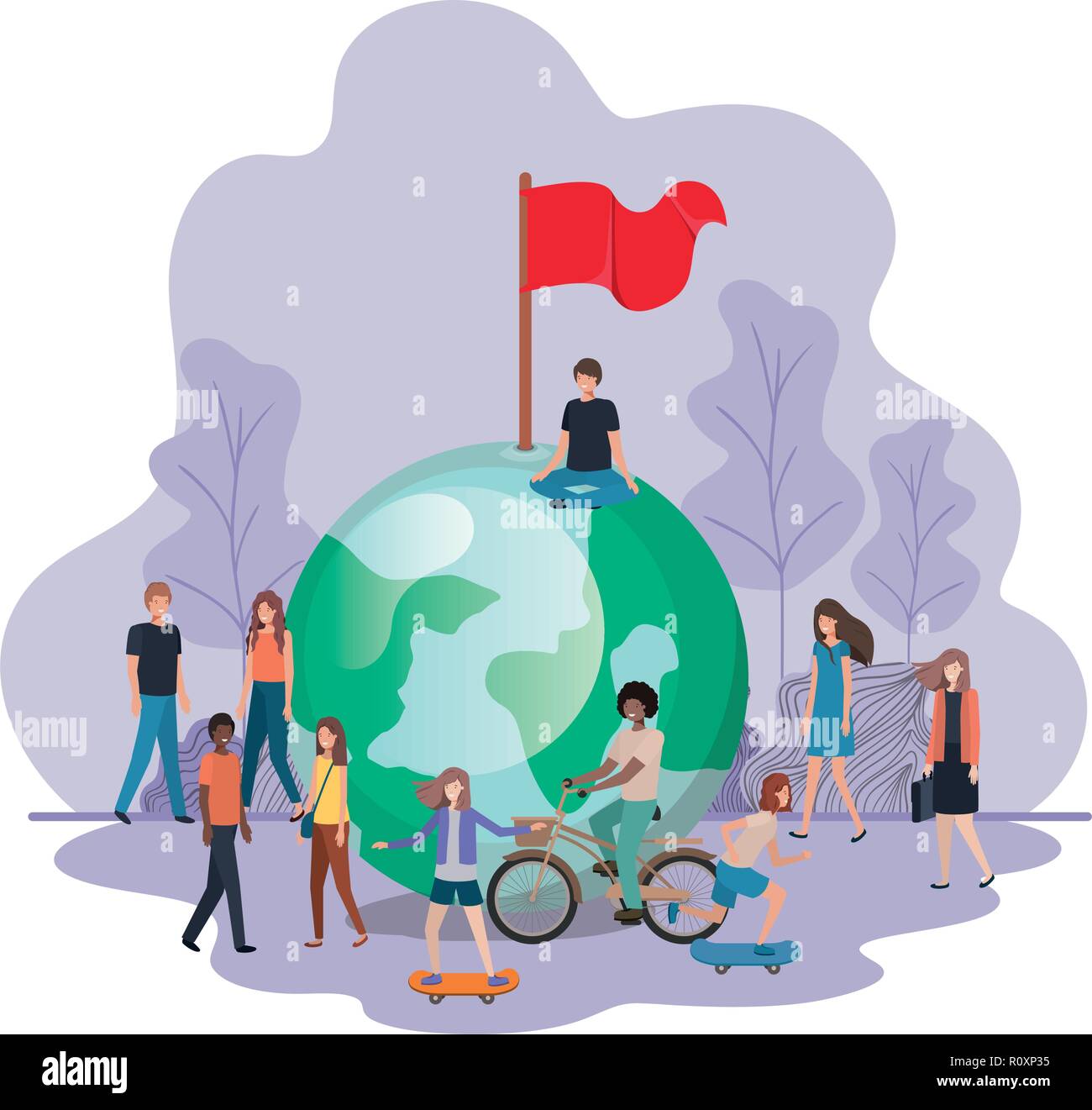 group of people with planet earth avatar character Stock Vector Image ...