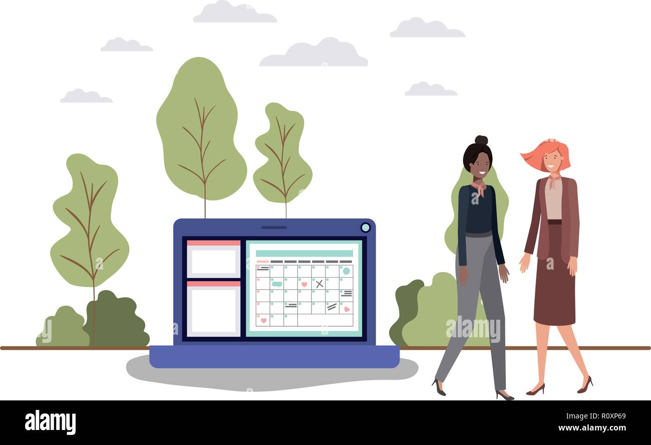 businesswomen with laptop computer avatar character Stock Vector Image ...