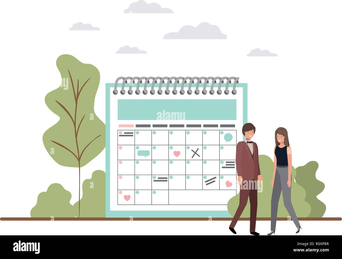 couple of business with calendar reminder avatar character Stock Vector ...