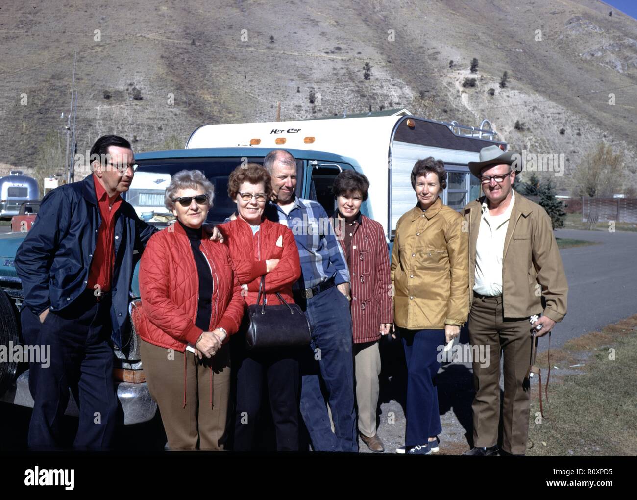 Family group gathered in front of an RV, 1965 Stock Photo - Alamy