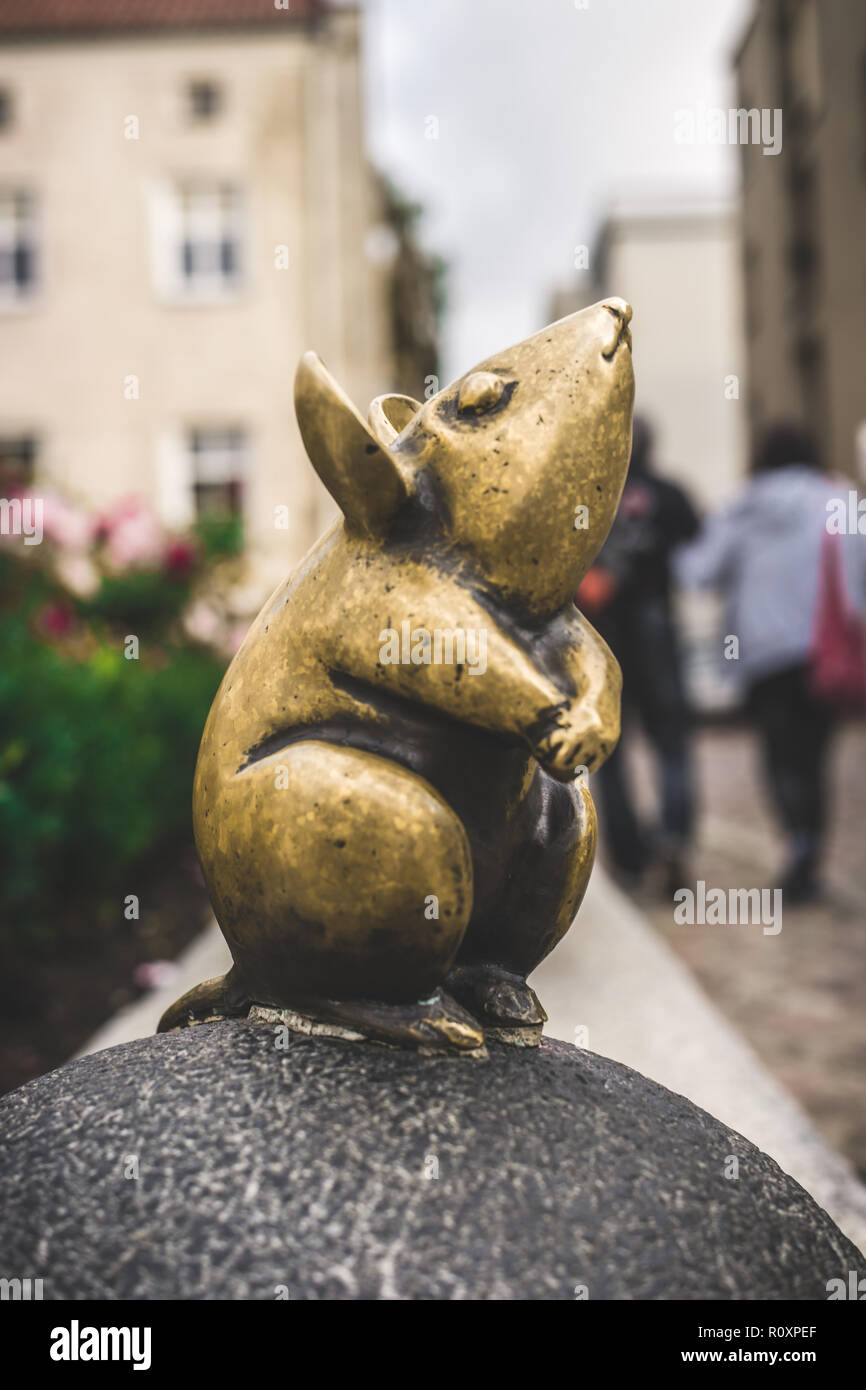 A golden mouse (The Magic Mouse) sculpture in Klaipėda (Lithuania Stock ...