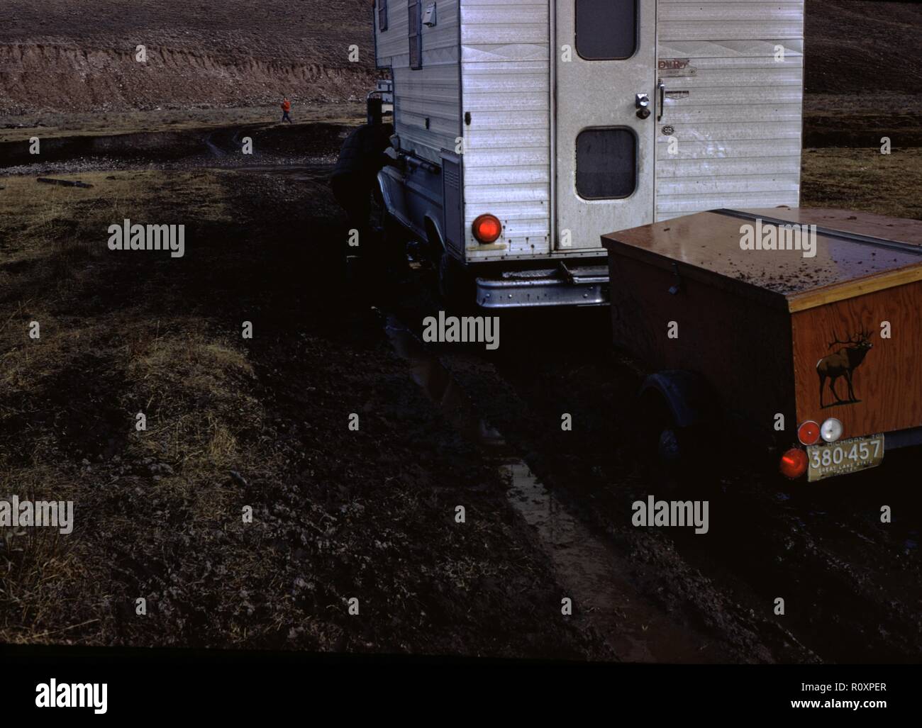 RV with trailer in mud, 1965 Stock Photo - Alamy