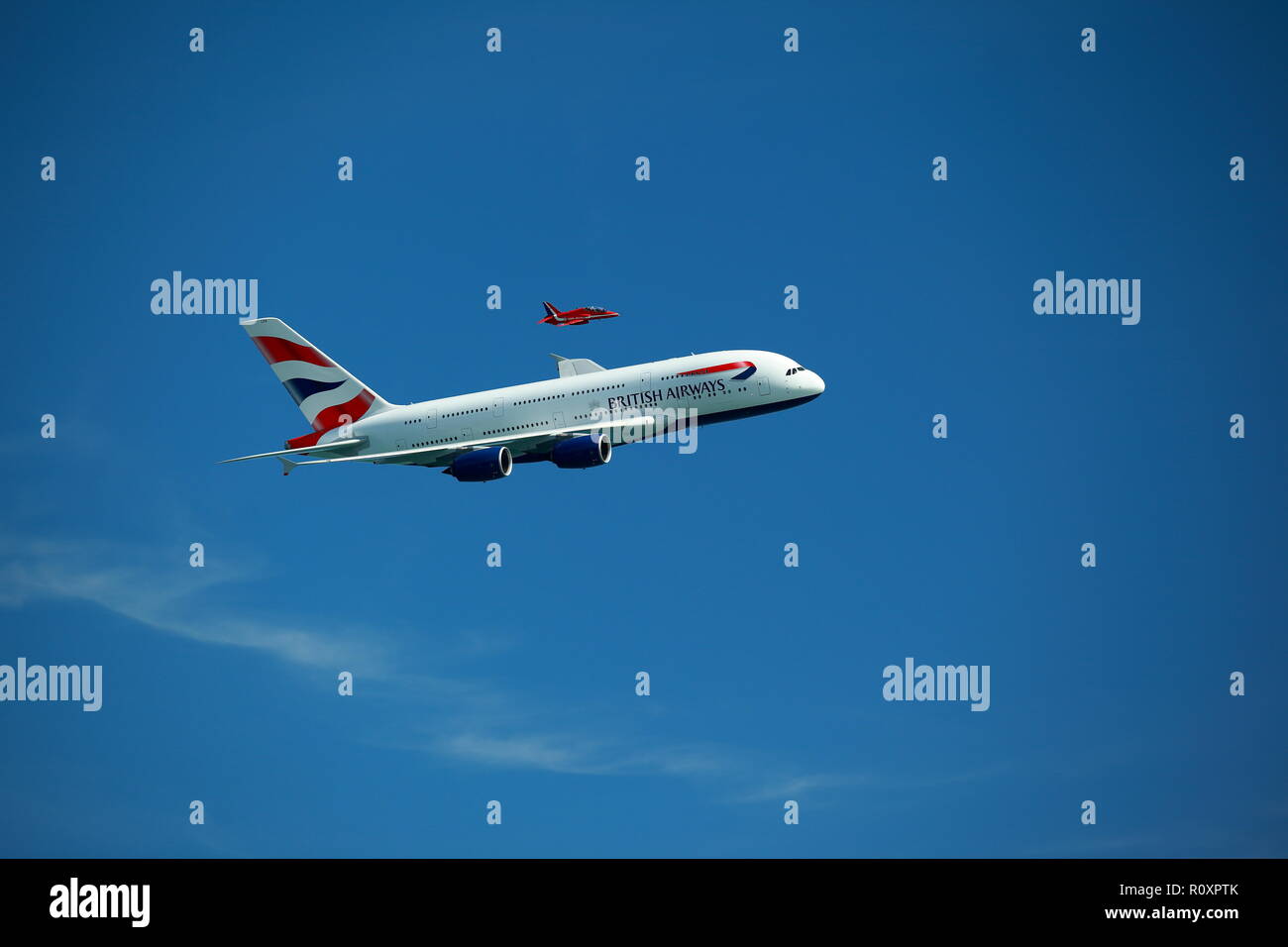 Airbus A380 flying over the English Channel, as part of a display Stock ...