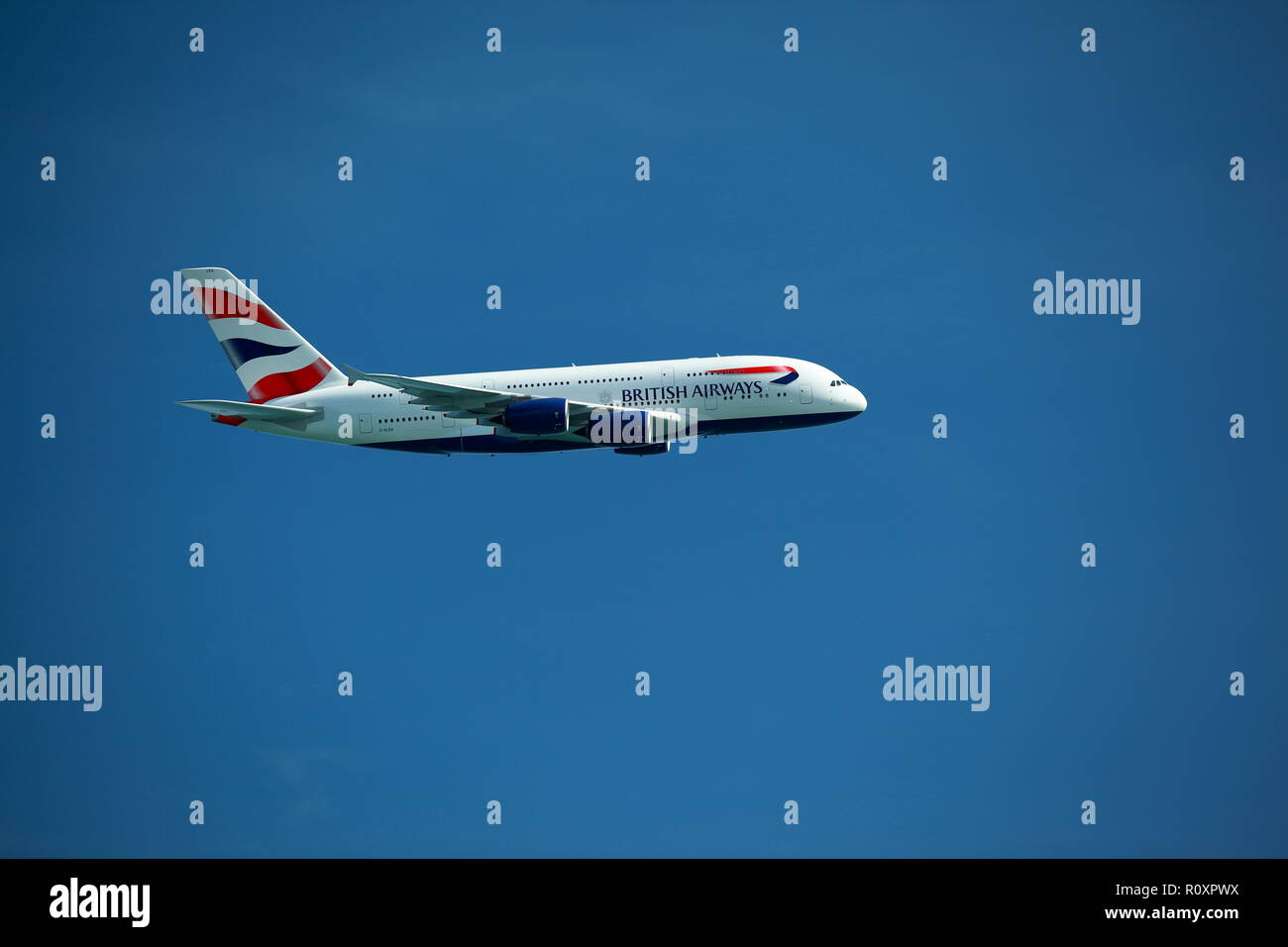 Airbus A380 flying over the English Channel, as part of a display Stock ...