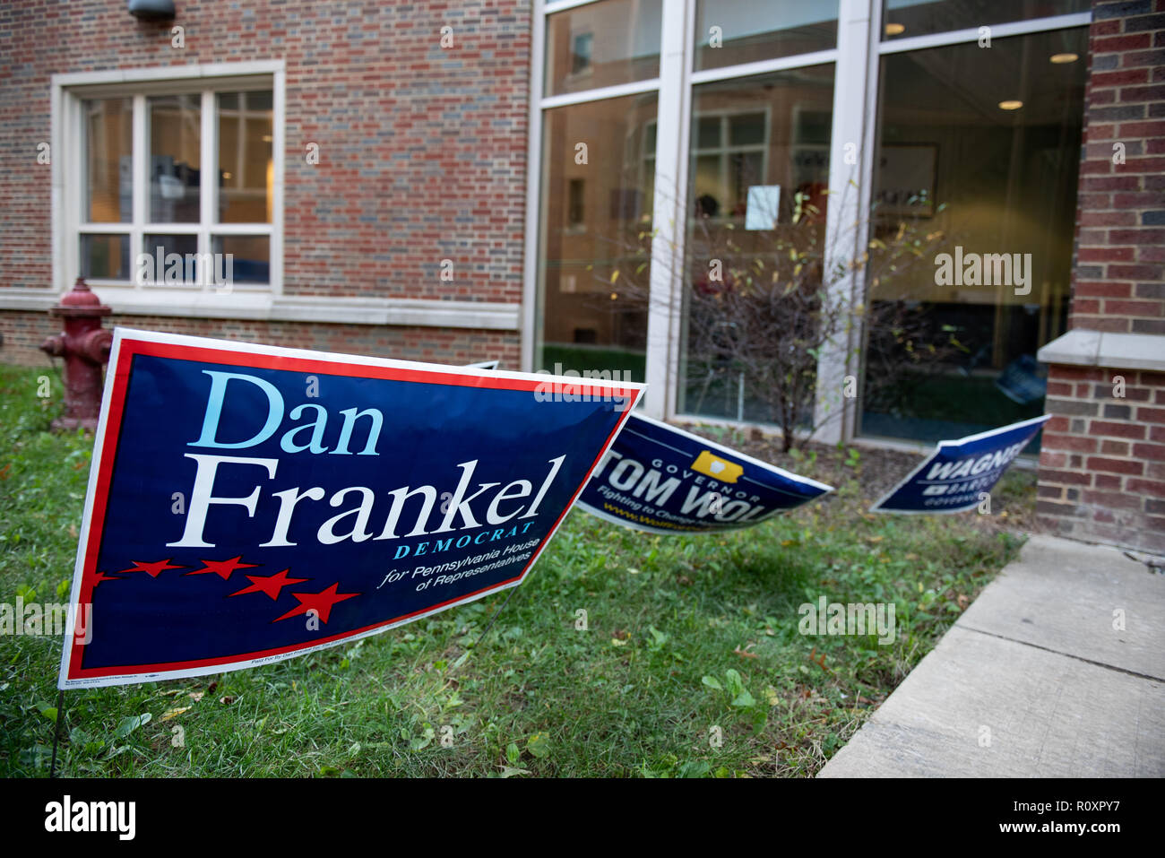Yard signs are seen hanging during the midterm elections in Pittsburgh ...