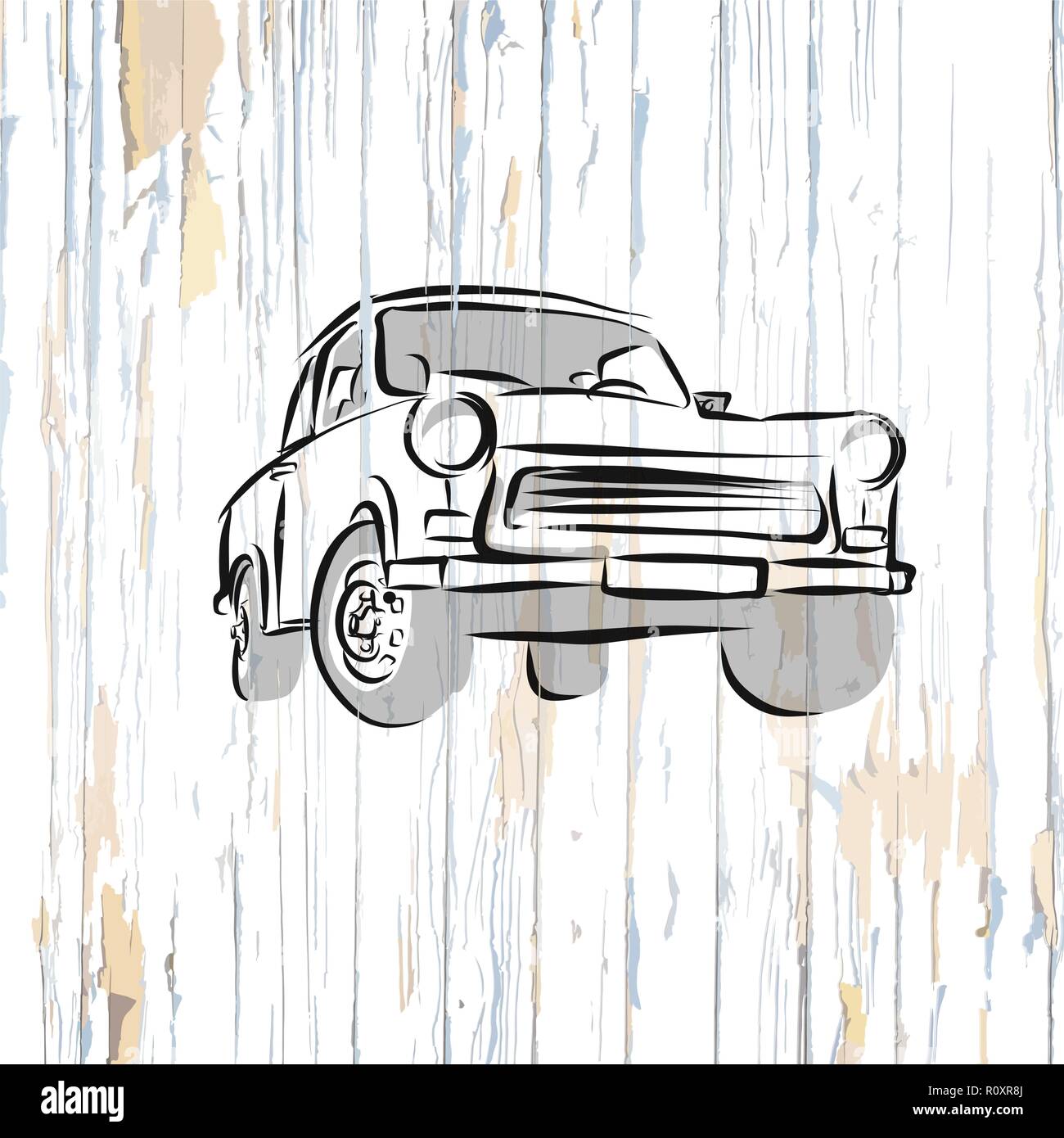 Vintage german car on wooden background. Vector illustration drawn by ...