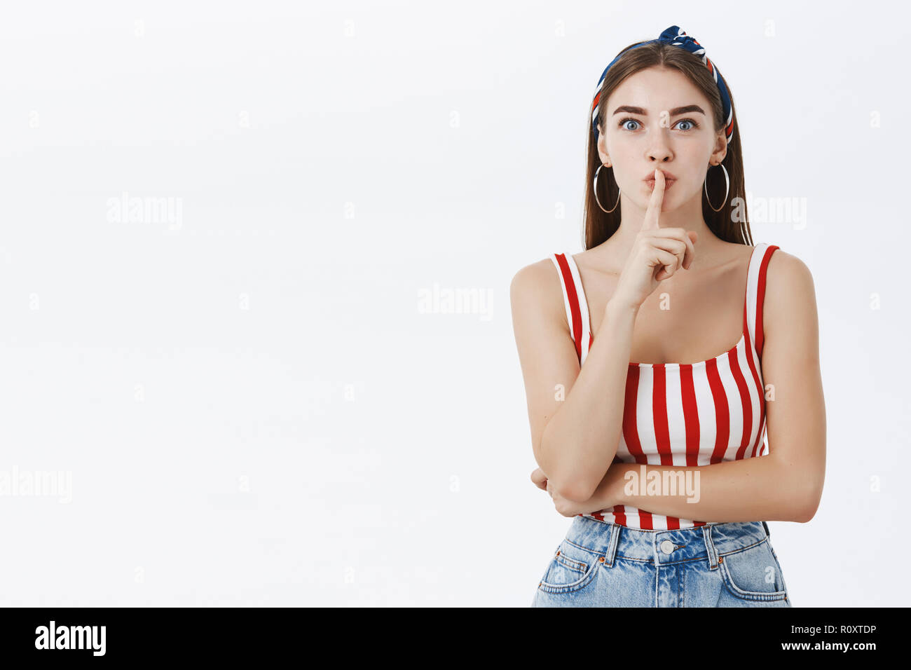 Shh girl going tell beauty secrets. Charming sensual good-looking woman ...