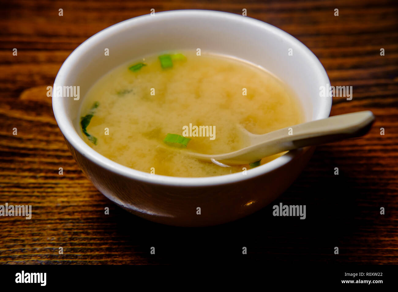 Japanese miso soup bowl with authentic duck spoon Stock Photo - Alamy