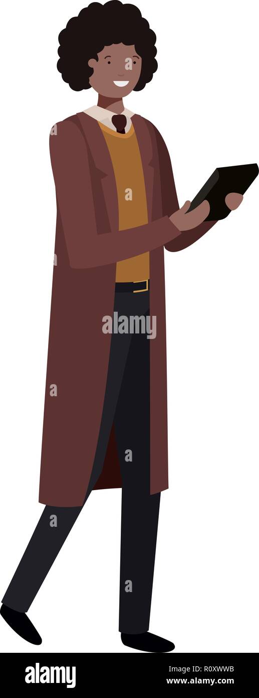 young business man with tablet avatar character Stock Vector Image ...