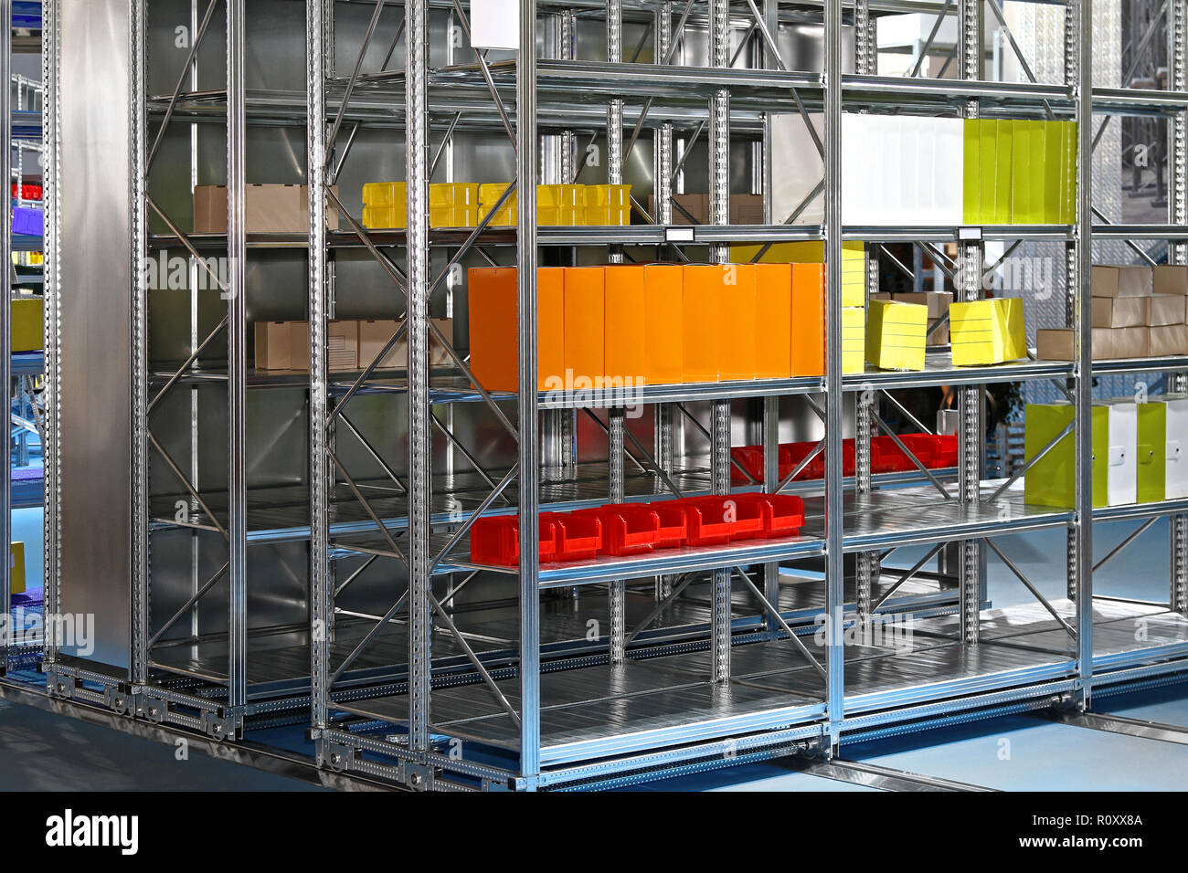 Automated Shelving Storage System in Distribution Warehouse Stock Photo ...