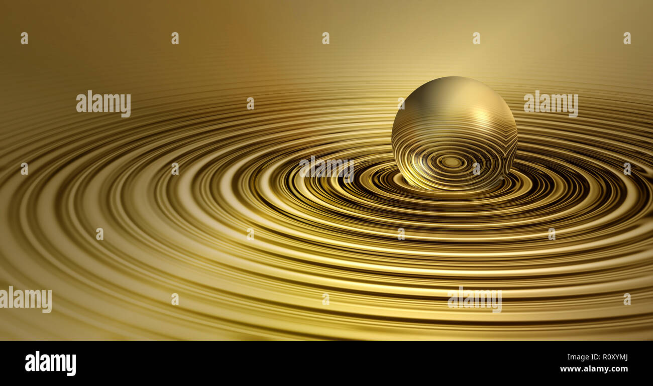3d golden liquid ripples with droplet digital graphic Stock Photo - Alamy