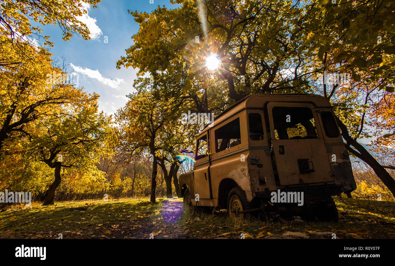 the land rover in fall Stock Photo - Alamy