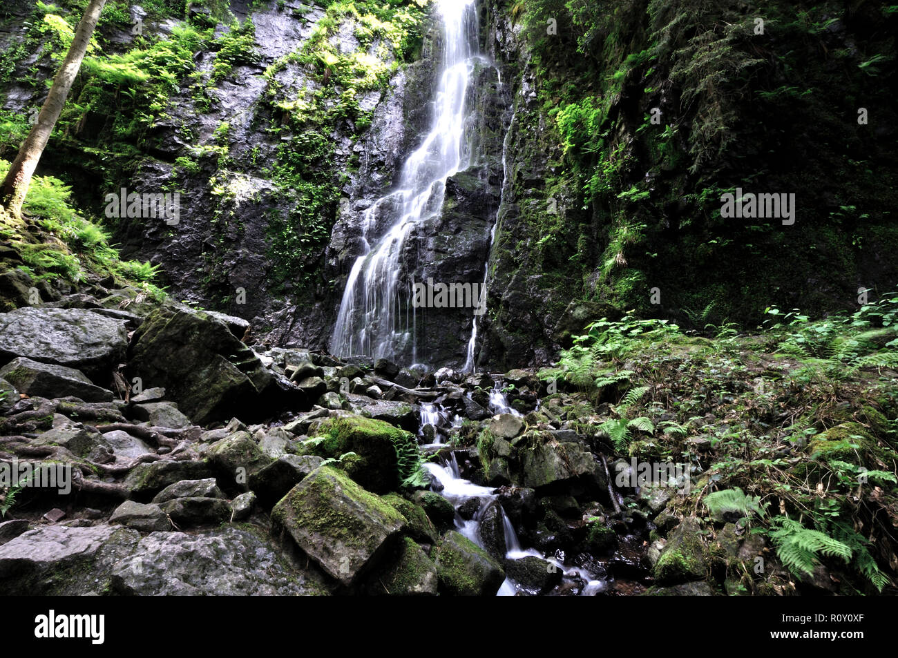 One of germanys highest free falling waterfalls, the Burgbach Waterfall ...