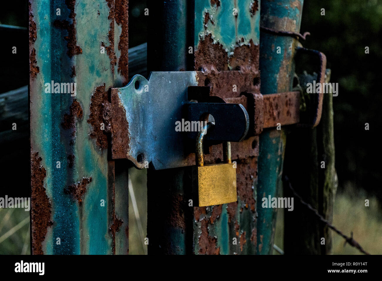 A padlocked at a old rusty gate Stock Photo - Alamy