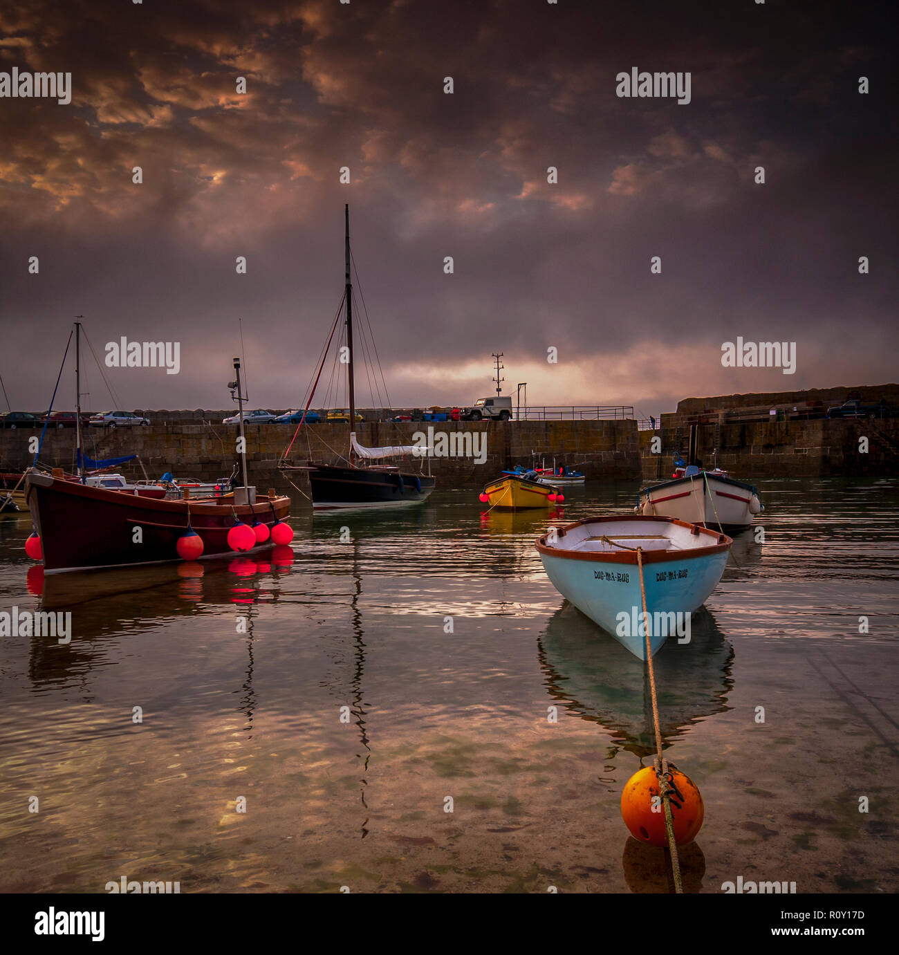 boats moored in Mousehole Harbour ,Cornwall Stock Photo - Alamy