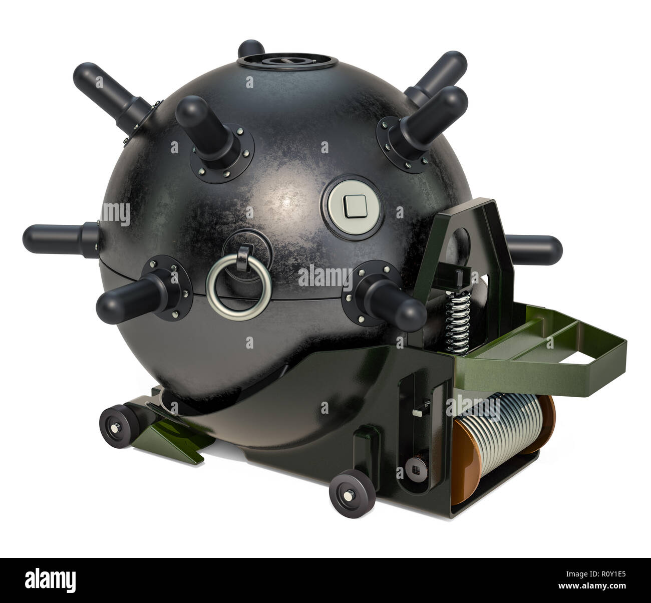 Naval mine or contact mine. 3D rendering isolated on white background ...