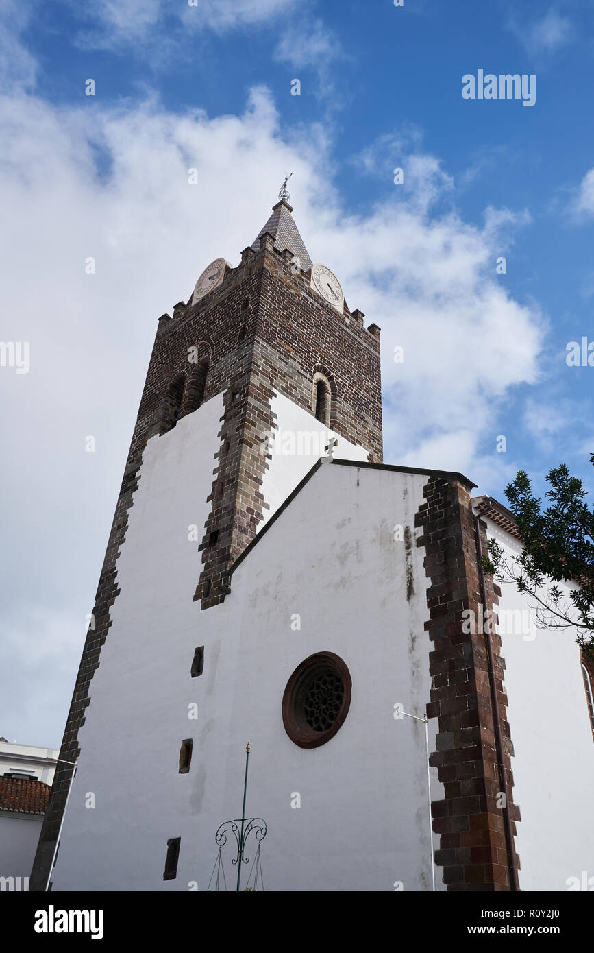 Funchal Cathedral church tower seen from the street in Madeira Stock ...