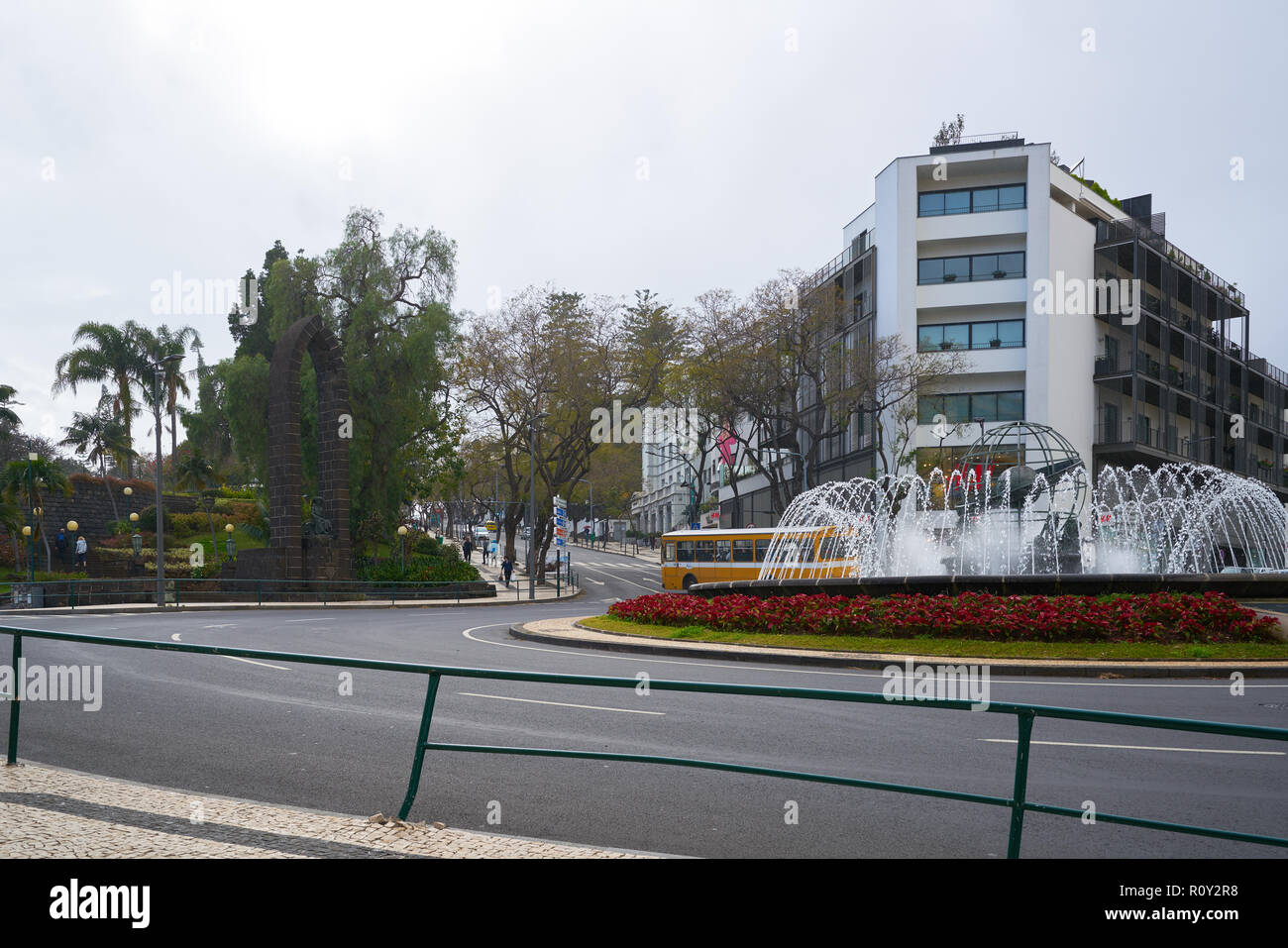Rotunda do Infante roundabout with a fountain in the middle in Funchal ...