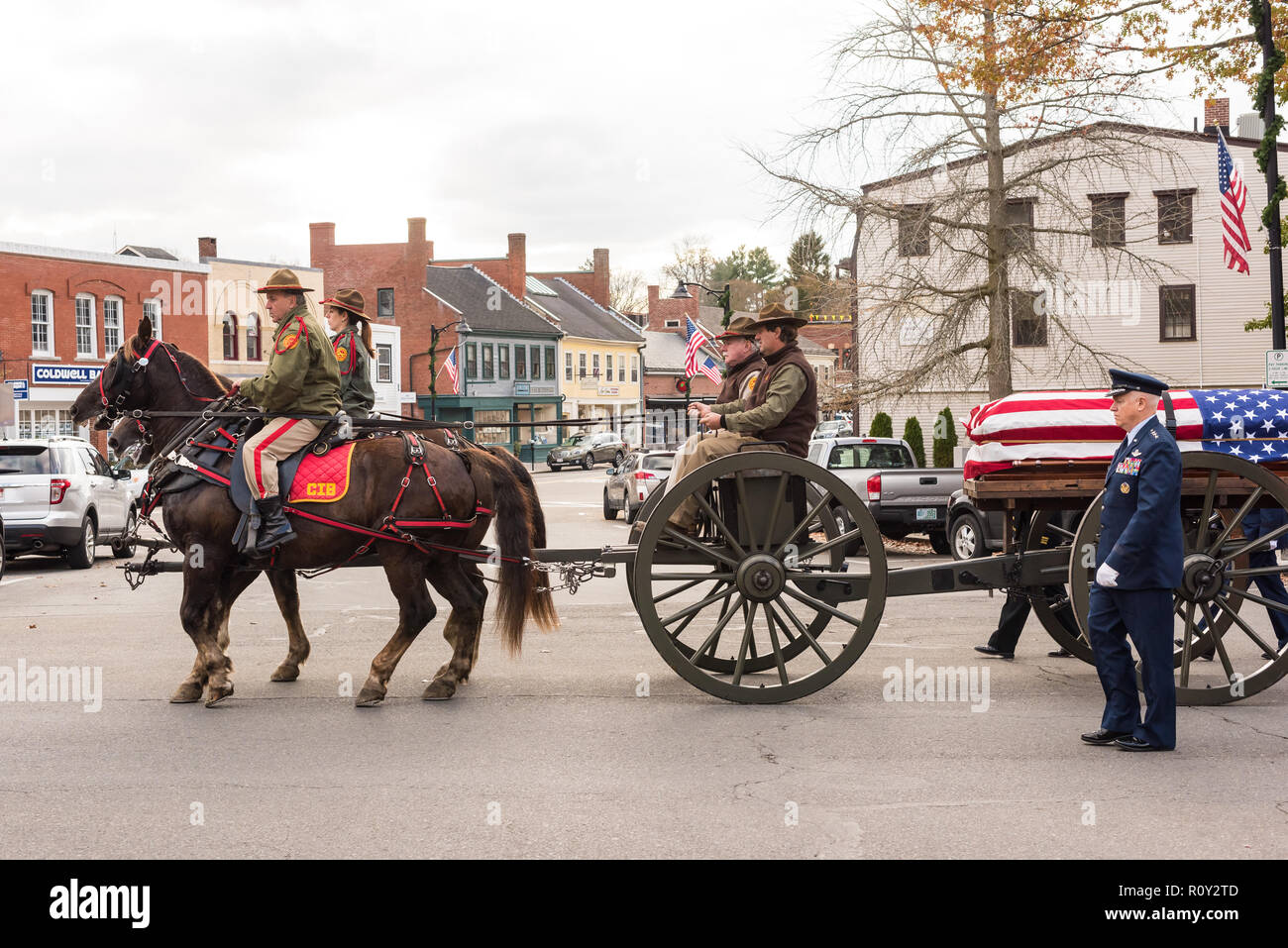 General Leon Scott Rice accompanying the horse drawn carriage carrying ...