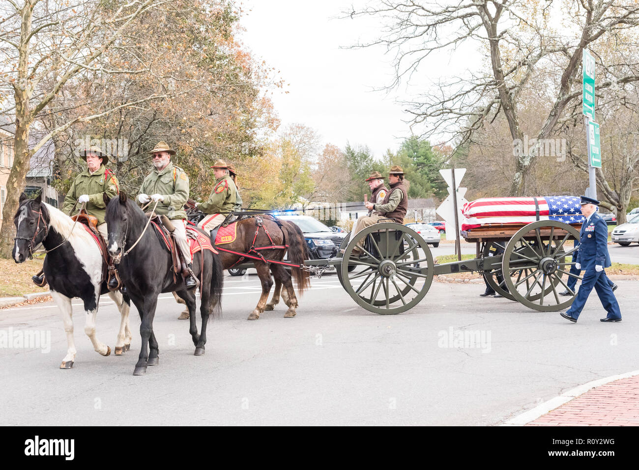 General Leon Scott Rice accompanying the horse drawn carriage carrying ...