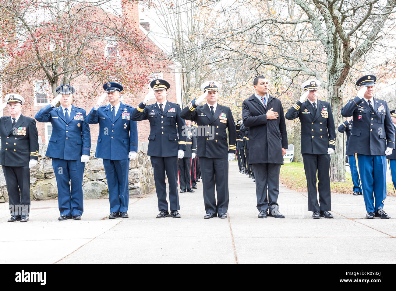 Military funeral procession at the Holy Family Parish in Concord, Mass ...