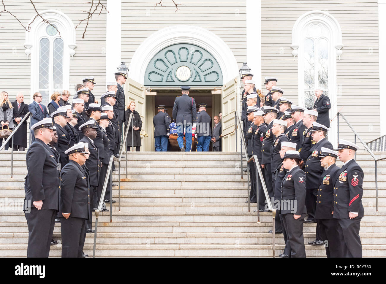 Military funeral procession at the Holy Family Parish in Concord, Mass ...