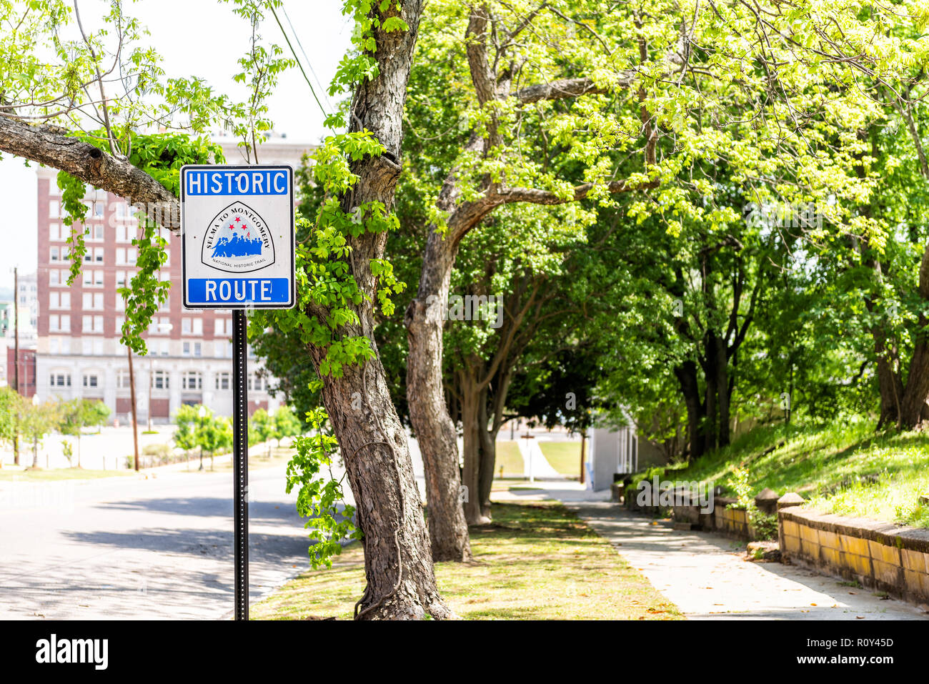 Montgomery, USA - April 21, 2018: Historic street road sign closeup ...