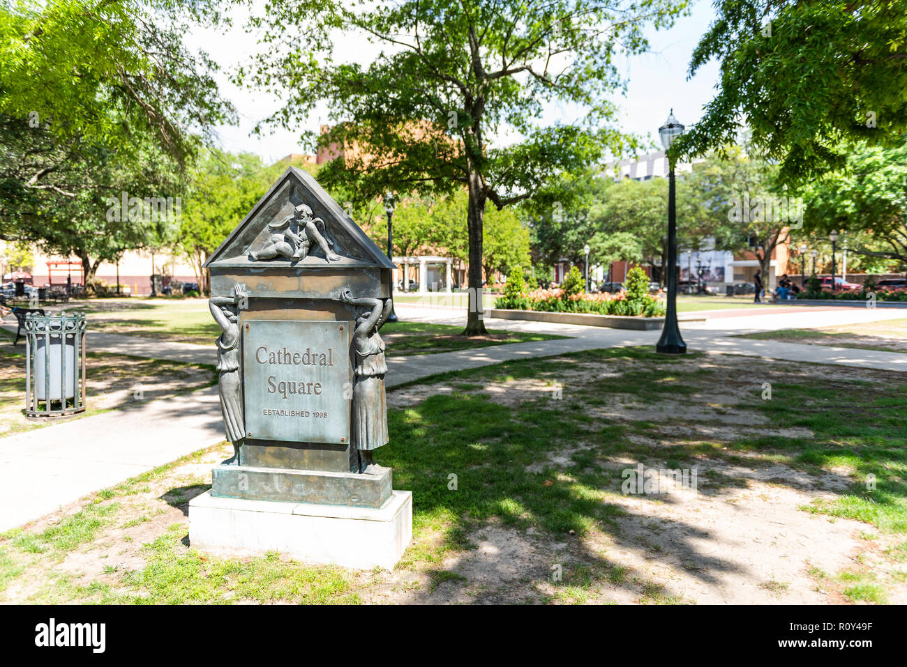 Mobile, USA - April 22, 2018: Old town Cathedral square park sign by ...