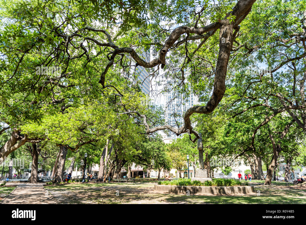 Mobile, USA - April 22, 2018: Old town green Bienville square park by ...