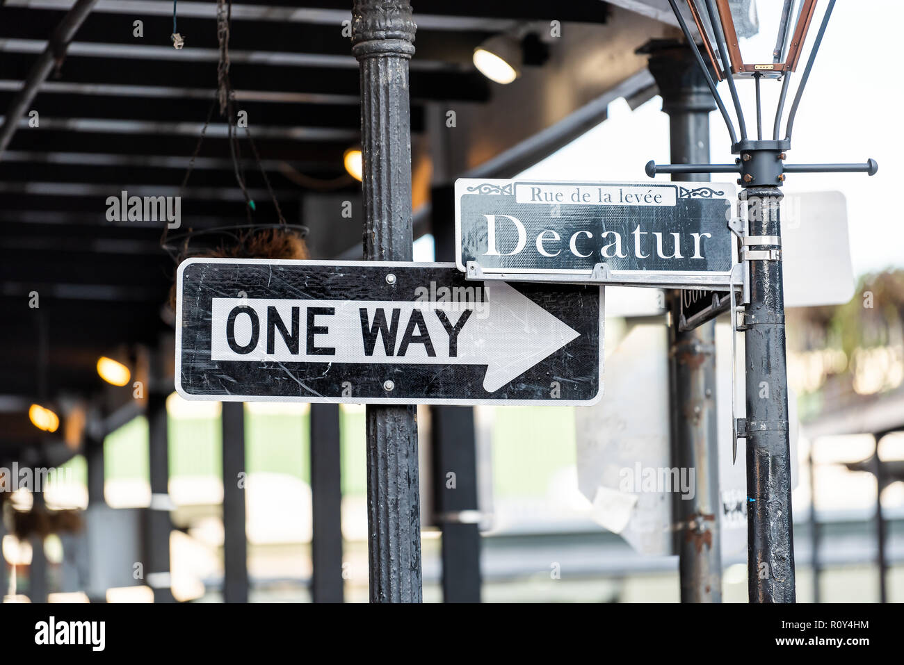 New Orleans, USA Decatur street intersection sign in Louisiana town ...