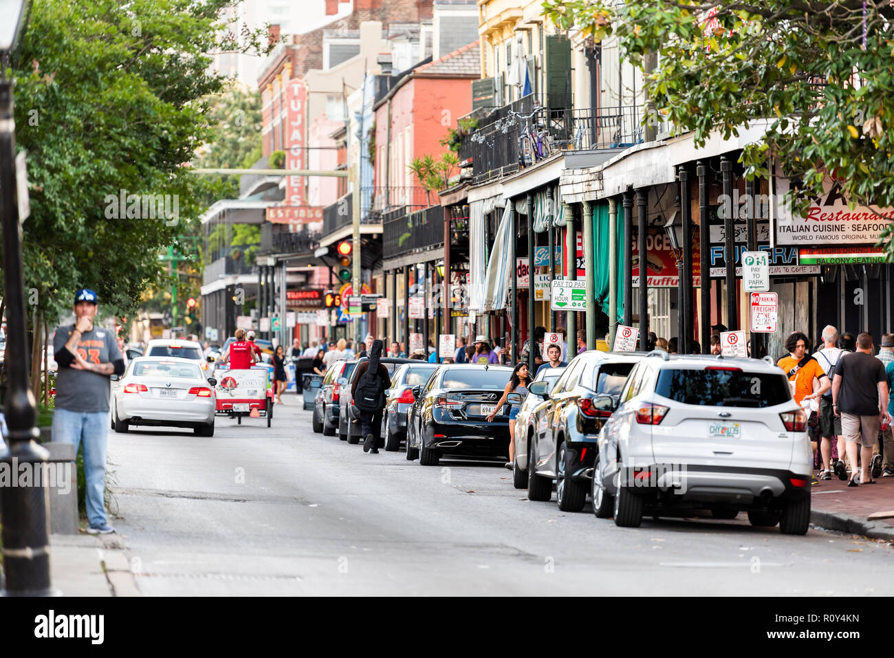 New Orleans, USA - April 22, 2018: Old town Decatur street in Louisiana ...