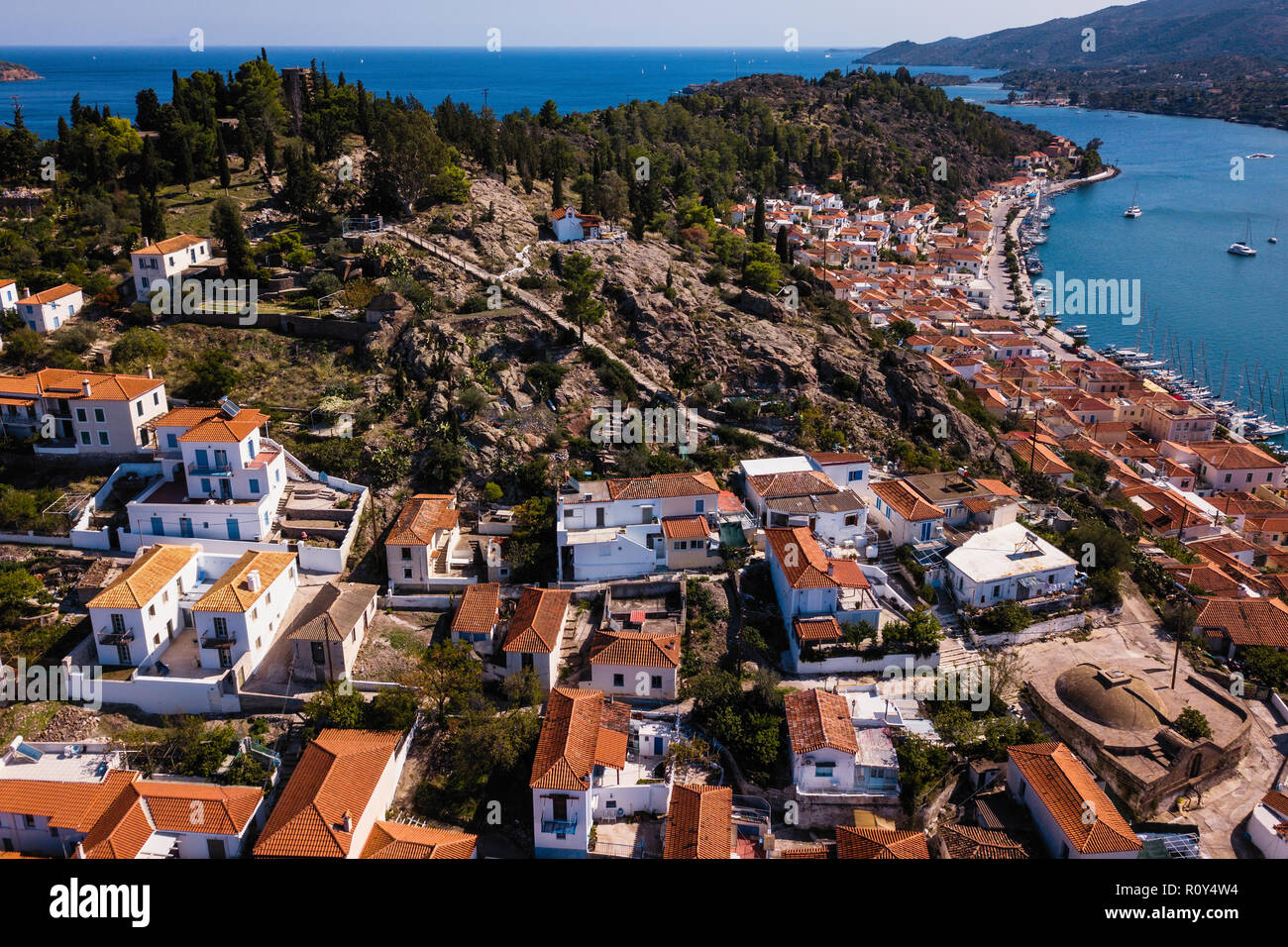 Top view of the Poros island, Aegean sea, Greece Stock Photo - Alamy