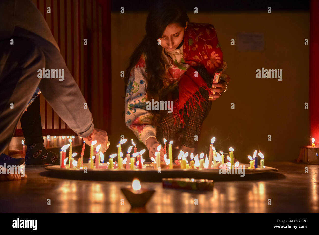 Srinagar Kashmir 7th Nov 2018 A Kashmiri Hindu Girl Seen Lighting A