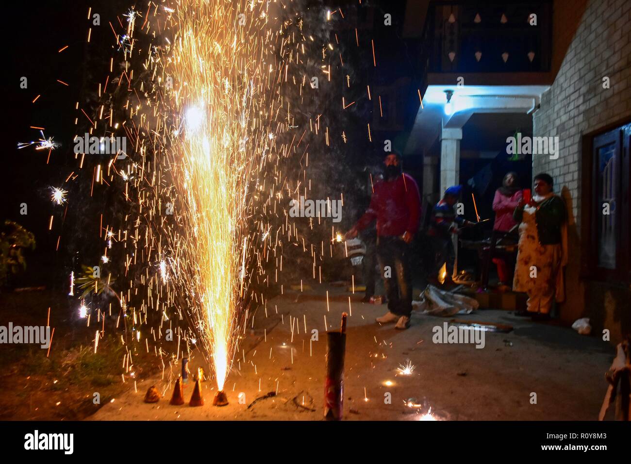 November 7, 2018 - Srinagar, J&K, India - People are seen lighting up ...