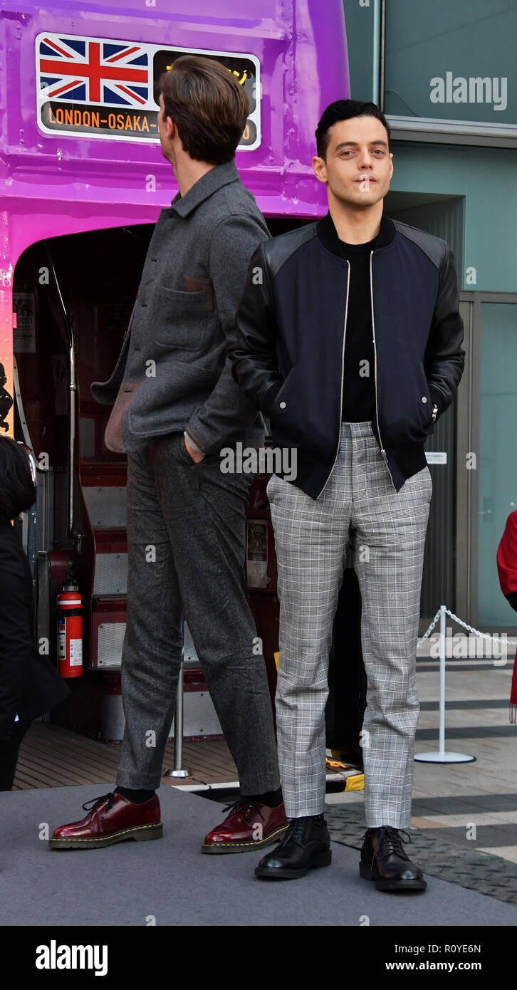 Tokyo, Japan. 8th Nov 2018. Actor Rami Malek(R) and Gwilym Lee attend ...